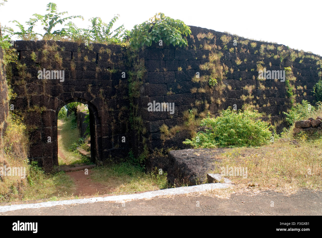 Ruins of fort wall and gate of Jaigadh ; district Ratnagiri ; state ...