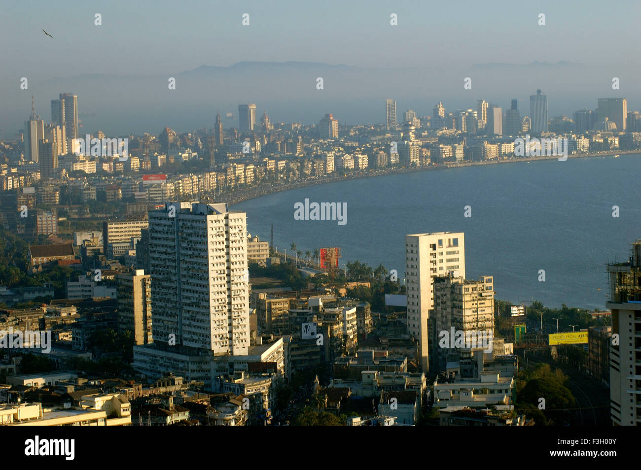Aerial view of Central Mumbai city showing Marine Drive Queens Necklace ...