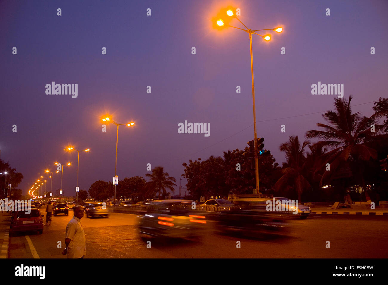 Night view of Marine drive street ; Mumbai Bombay ; Maharashtra ; India ...