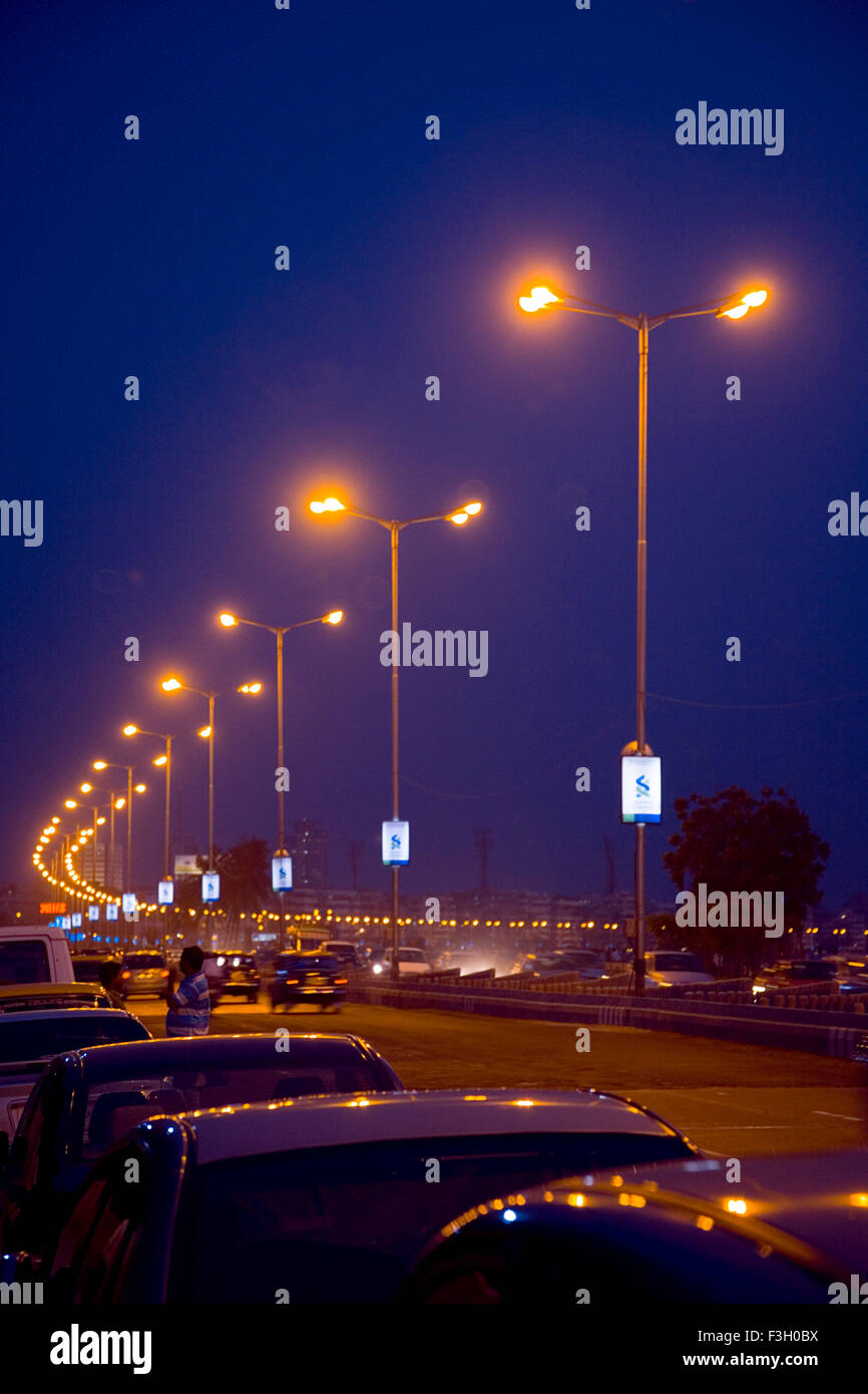 Night view of Marine drive street ; Mumbai Bombay ; Maharashtra ; India ...