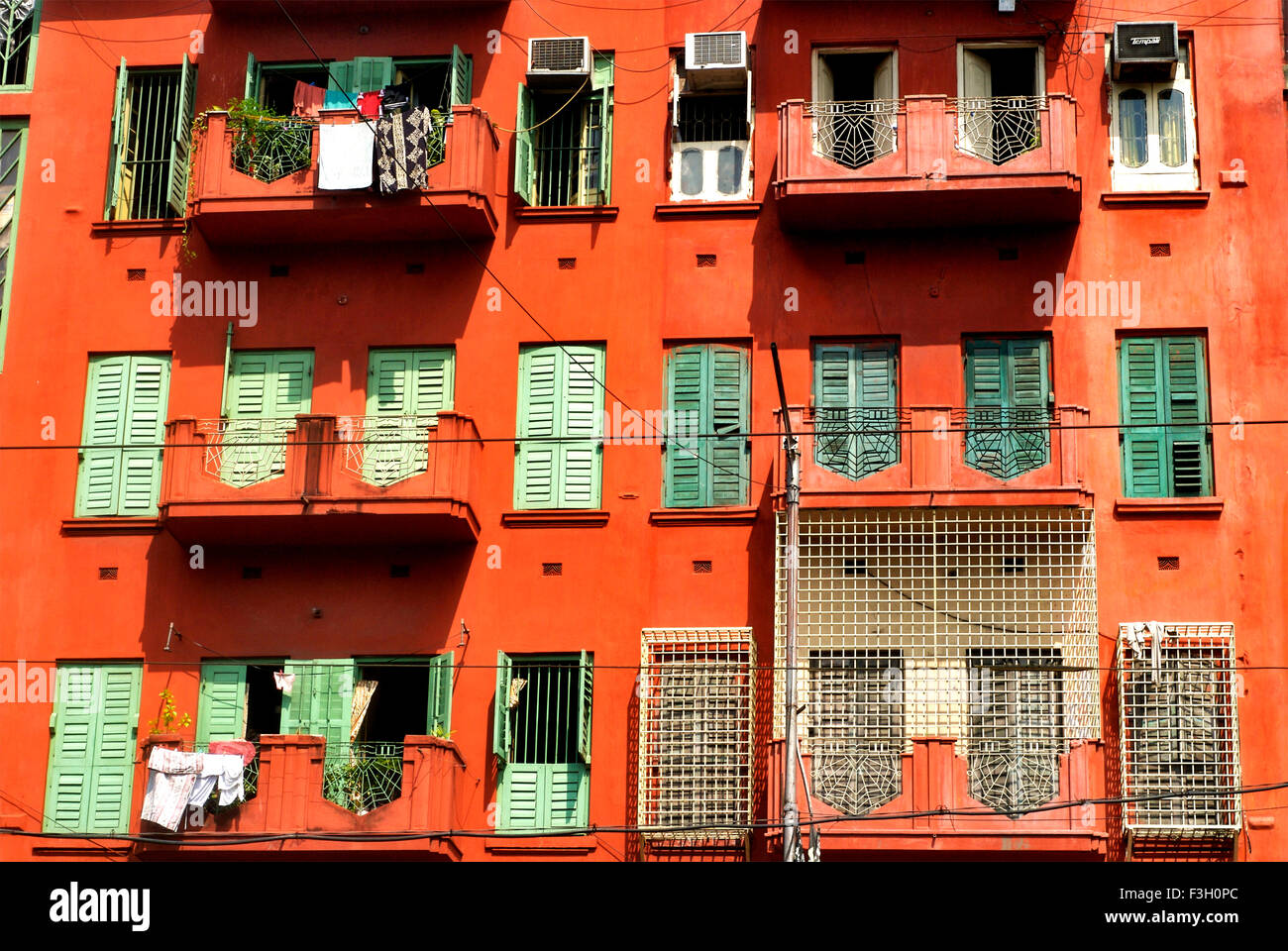 Orange red building with green doors ; Ballygunge ; Calcutta ; West ...
