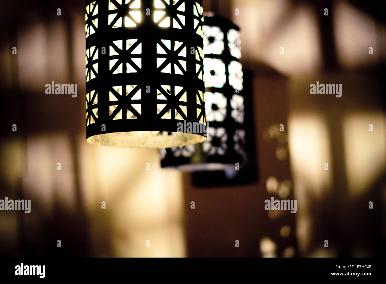 wrought iron lamp in a cozy atmosphere Stock Photo - Alamy