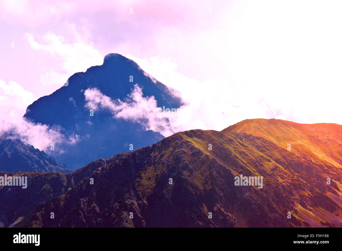 Fog in mountains. Fantasy and colorfull nature landscape. Nature ...