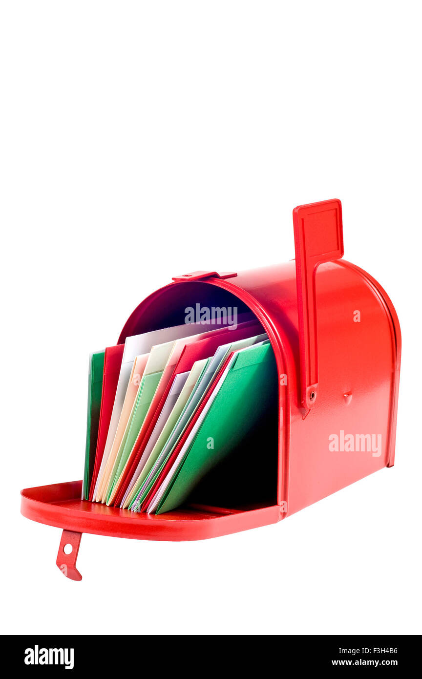 Red Mailbox Stuffed With Christmas Cards Stock Photo - Alamy