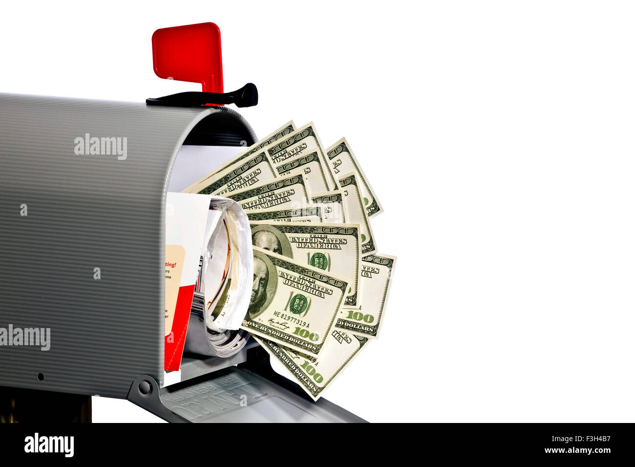 Mailbox With Money, Mail, and Copy Space Stock Photo - Alamy