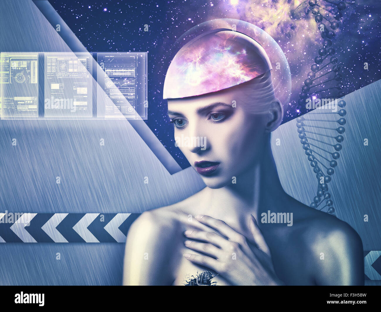 Cyborg woman. Abstract science and technology backgrounds Stock Photo ...