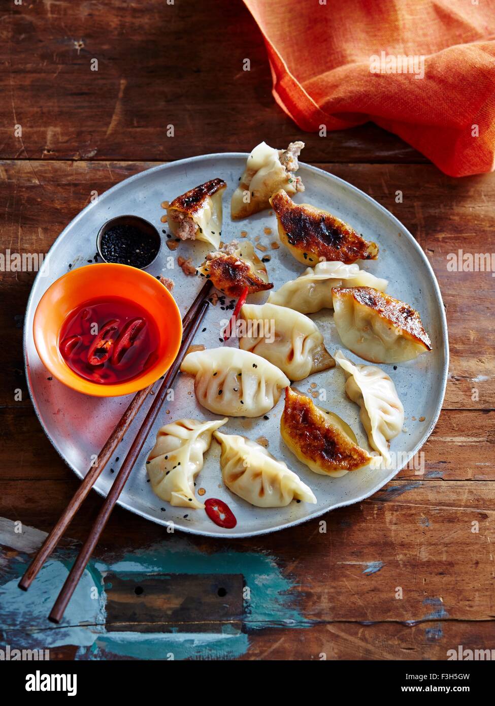Pan fried pork chilli dumplings Stock Photo - Alamy