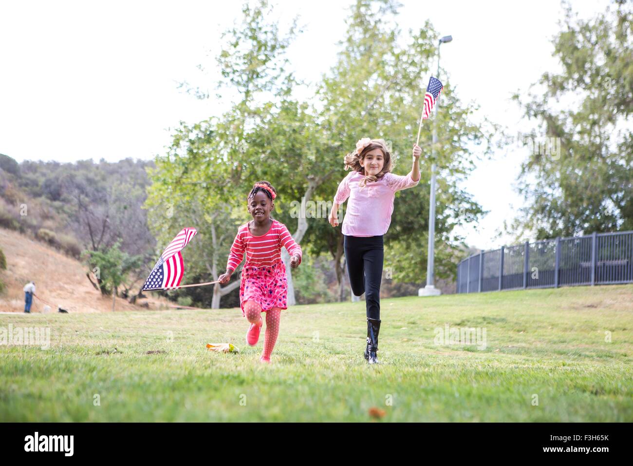 Children playing with American flag in park Stock Photo - Alamy