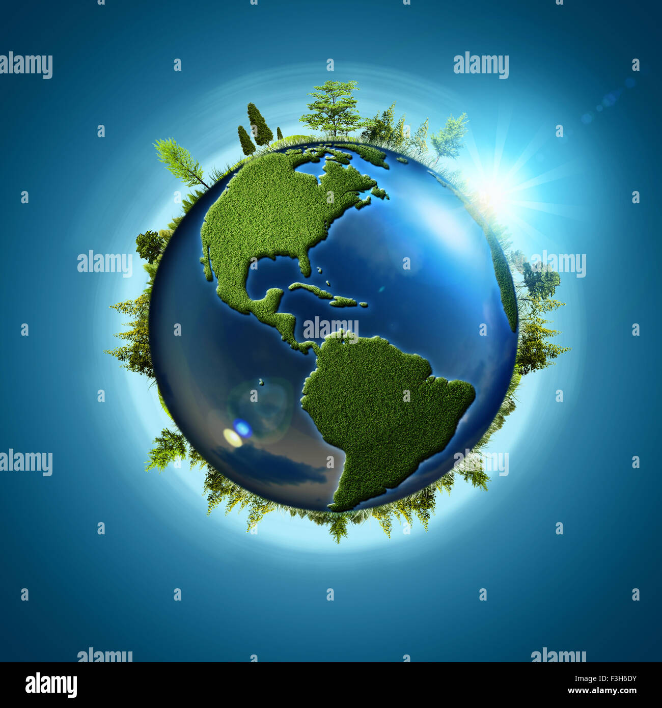 Blue planet. Abstract eco backgrounds with Earth globe and forest Stock ...