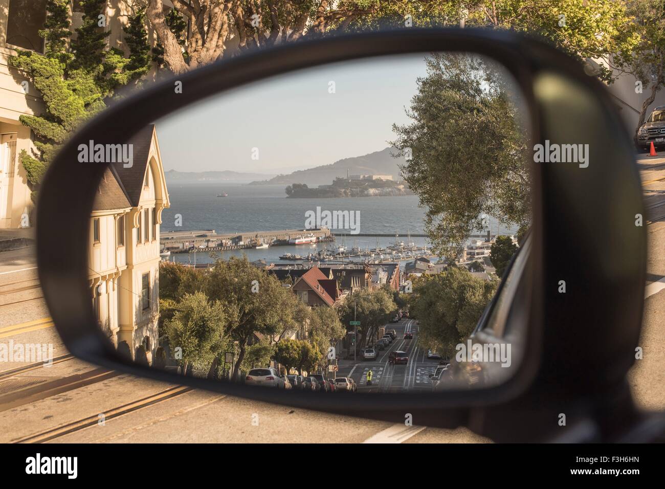 Wing mirror view of San Francisco, USA Stock Photo - Alamy