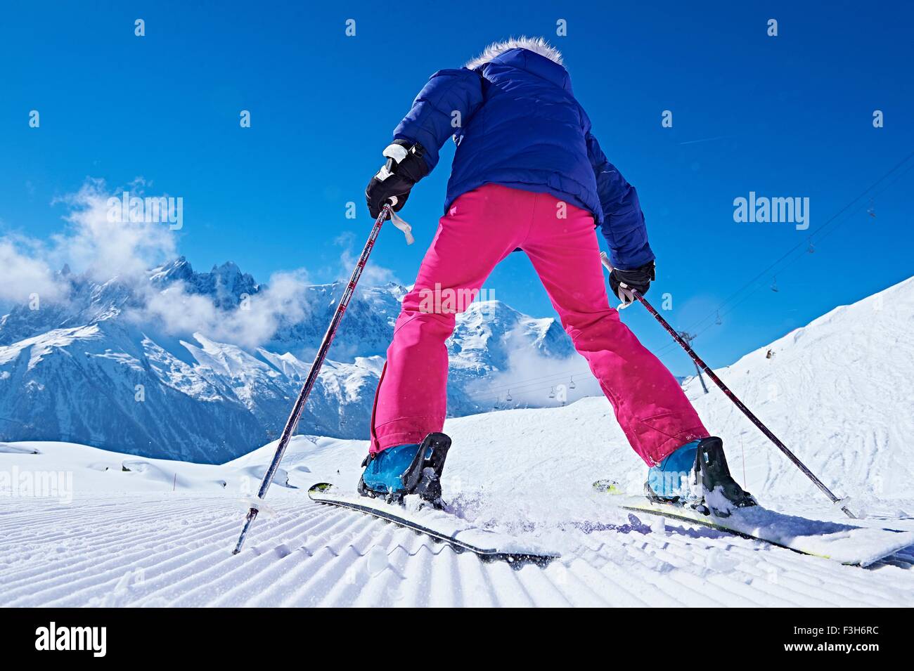 Rear view of skier, Chamonix, France Stock Photo - Alamy