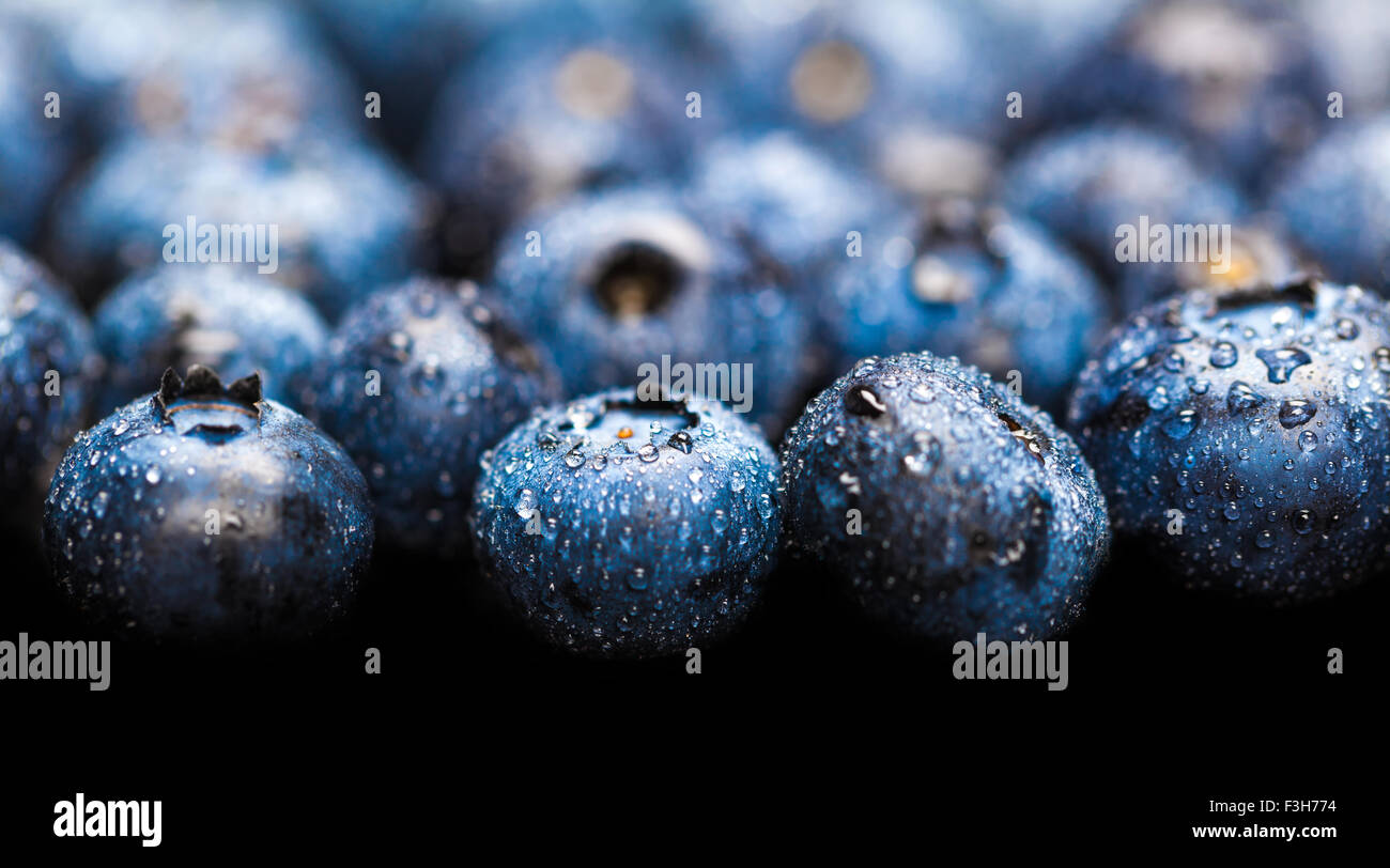 natural fresh blueberries closeup on dark background Stock Photo - Alamy