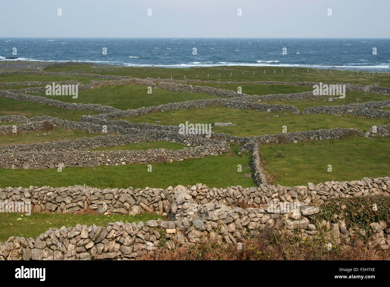 Stone walls and Atlantic Ocean at Inishmore, Aran Islands in Ireland ...