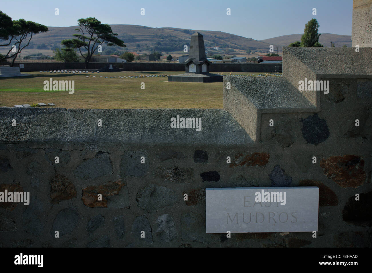 The entrance boundary stone wall of the CWGC East Mudros military ...