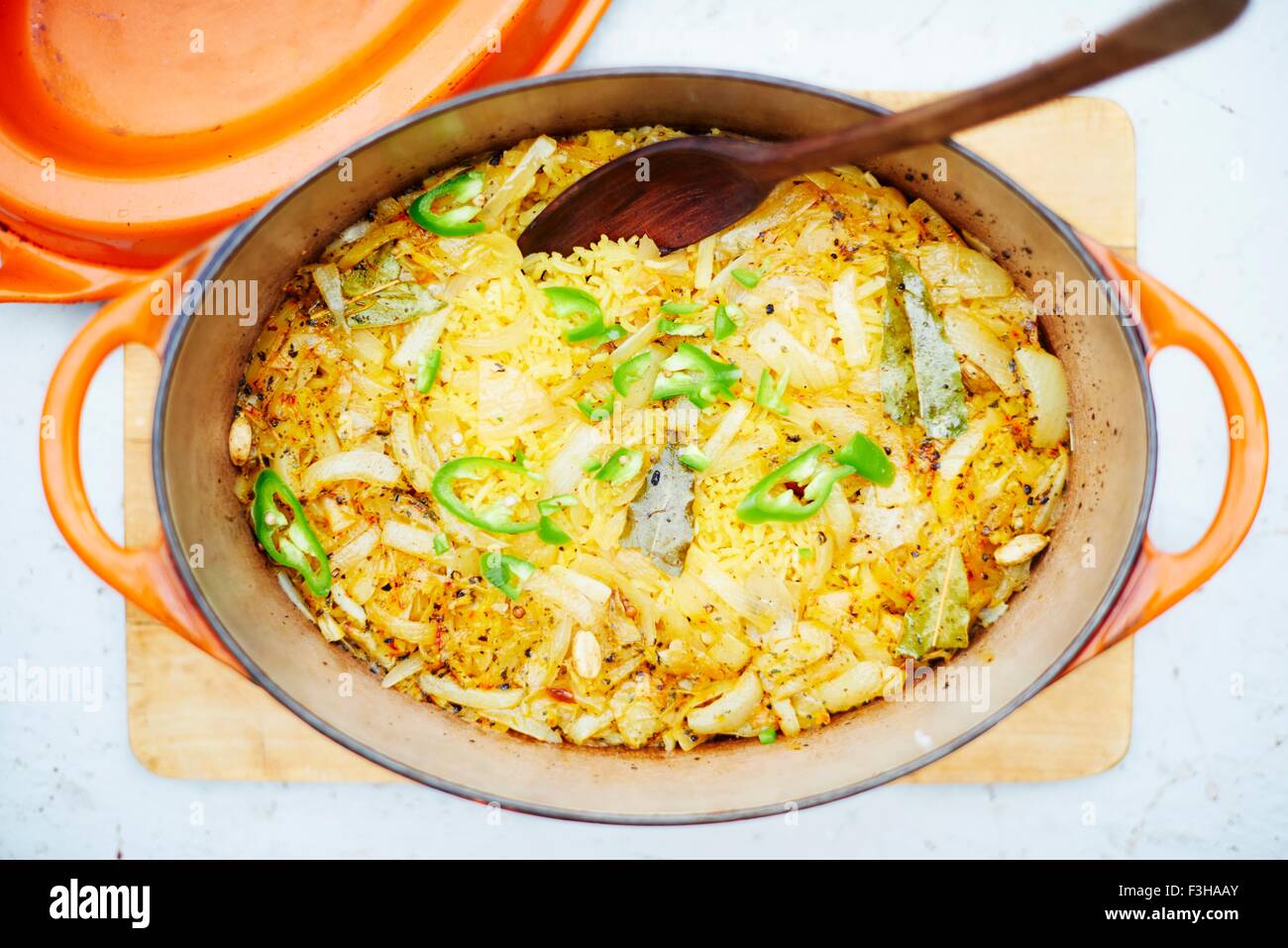 Rice in cast iron dish, close-up Stock Photo - Alamy