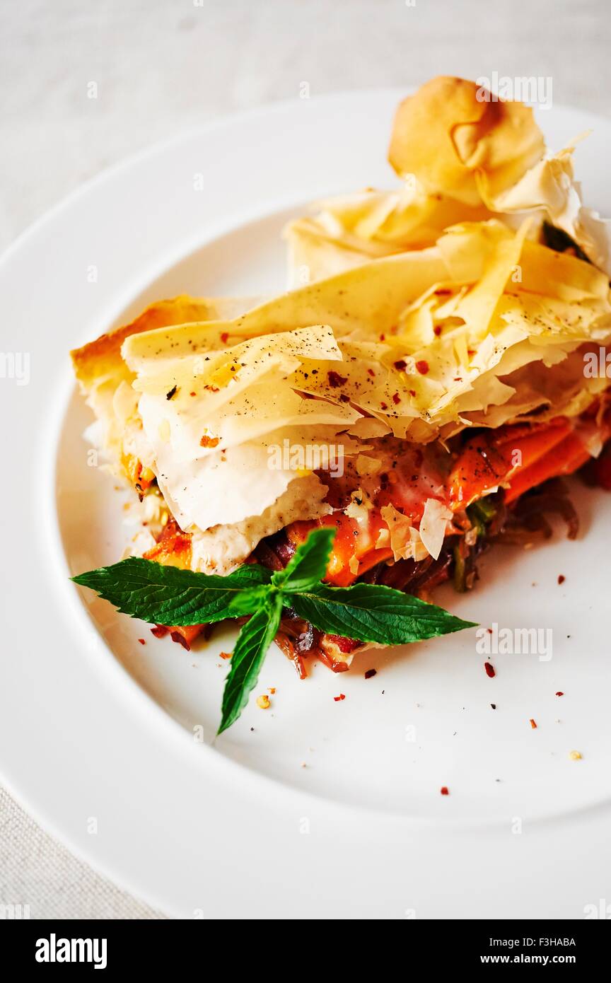 Sweet potato filo pastry tart, close-up Stock Photo - Alamy