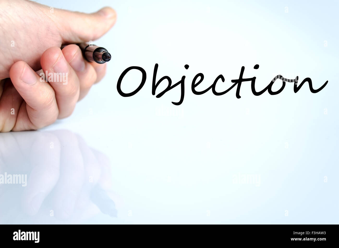Objection text concept isolated over white background Stock Photo - Alamy