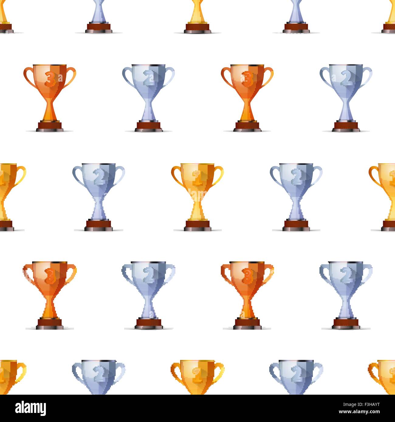 Cups of winners award for first, second and third position on white ...