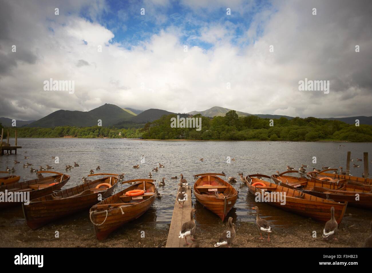 Canoes by lake edge, Lake District, Cumbria, UK Stock Photo - Alamy