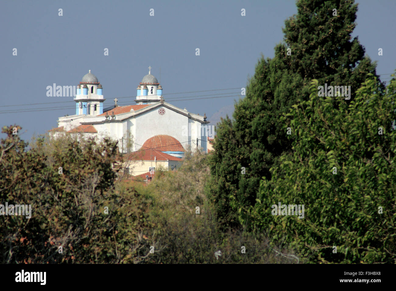 Moudros city cathedral as seen from the CWGC East Mudros cemetery site ...