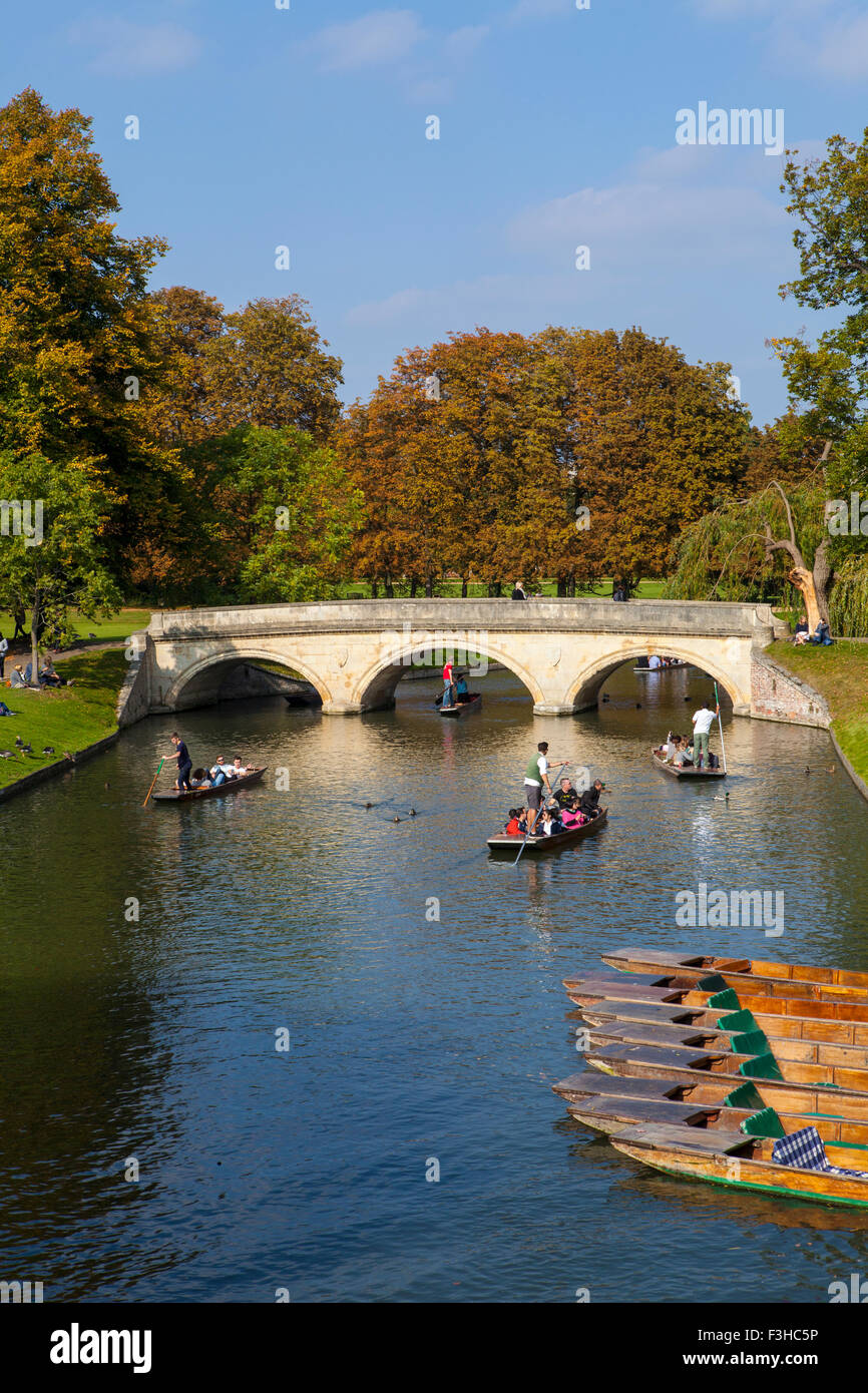 A view over the River Cam in Cambridge looking towards Trinity Bridge ...