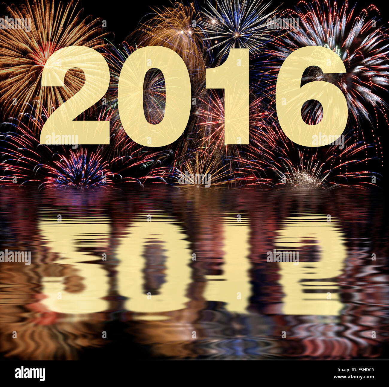 new year 2016 with fireworks and mirroring on water Stock Photo - Alamy