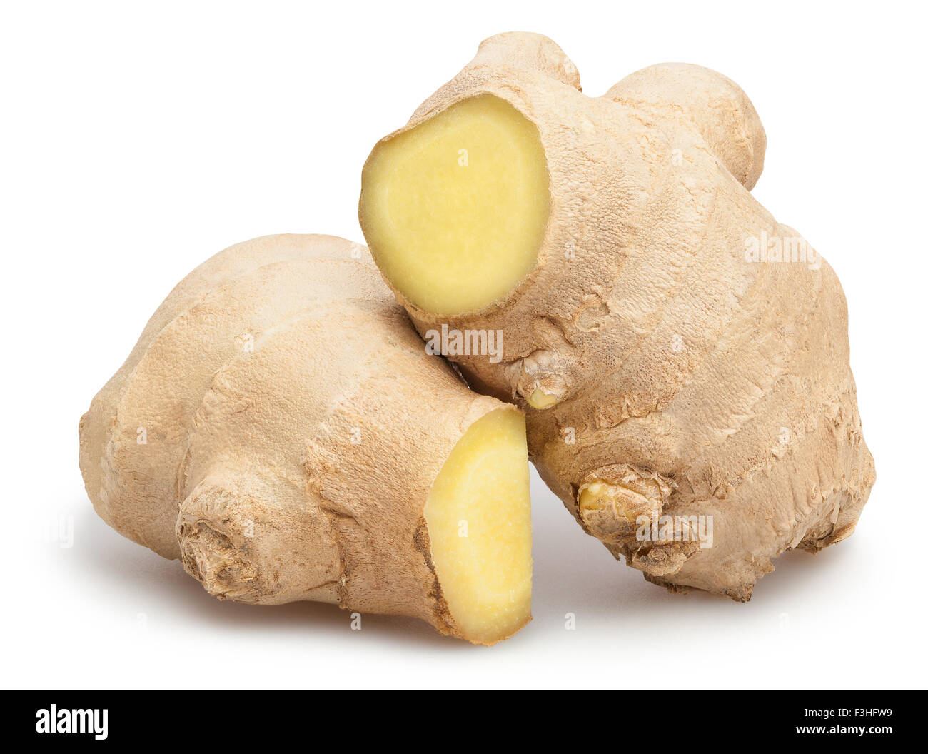 Ginger root cut slices Cut Out Stock Images & Pictures - Alamy