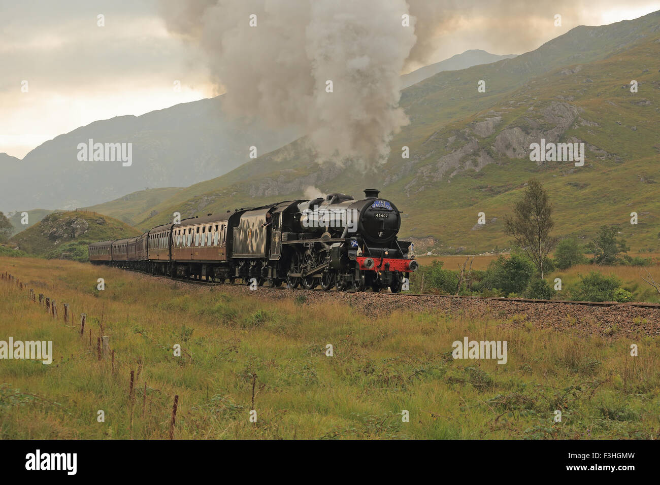 The Jacobite Steam Train traveling through the Scottish Highlands ...