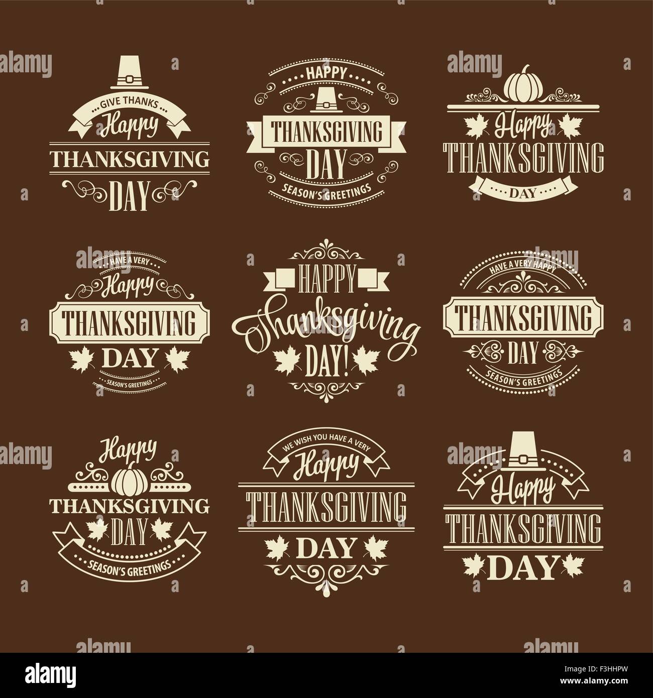 Typographic Thanksgiving Design Set. Vector illustration Stock Vector ...