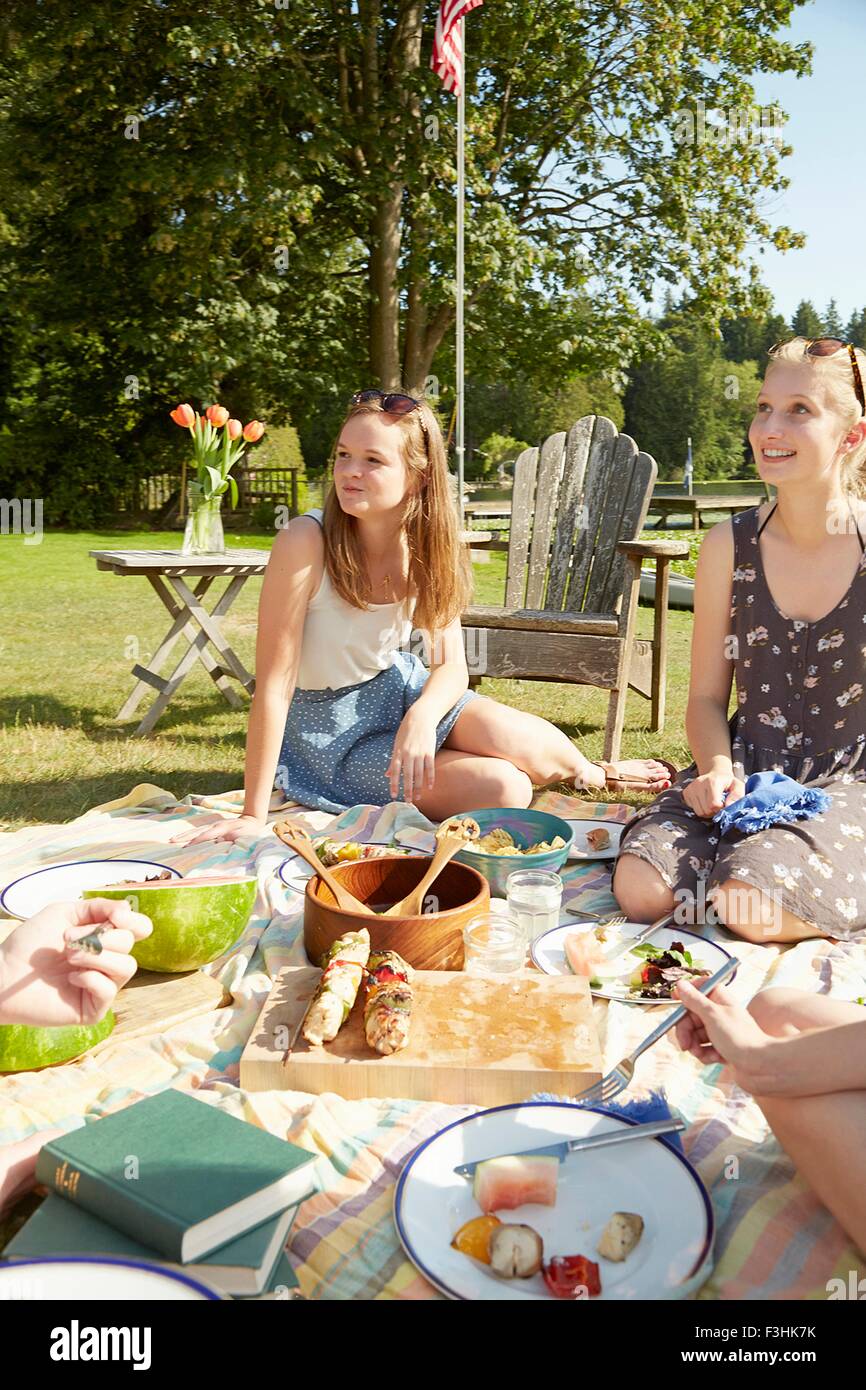 Friends enjoying lake party Stock Photo - Alamy