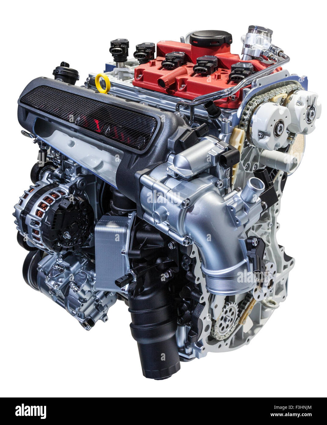 Modern five cylinder car engine isolated over white Stock Photo - Alamy