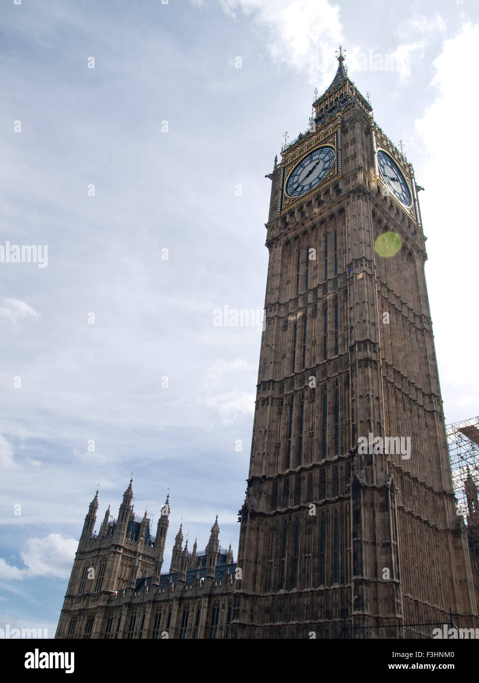 View of Big Ben, clock tower of the Houses of Parliament. Westminster ...