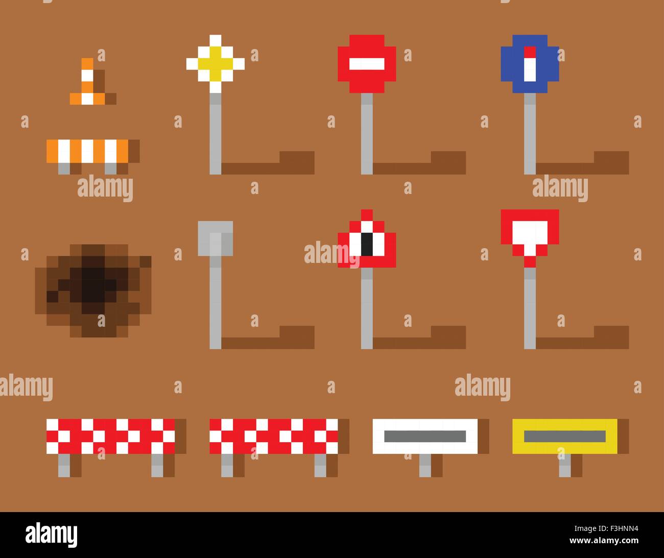 Pixel Art Vector Road Sign Icon set brown road Stock Vector Image & Art ...