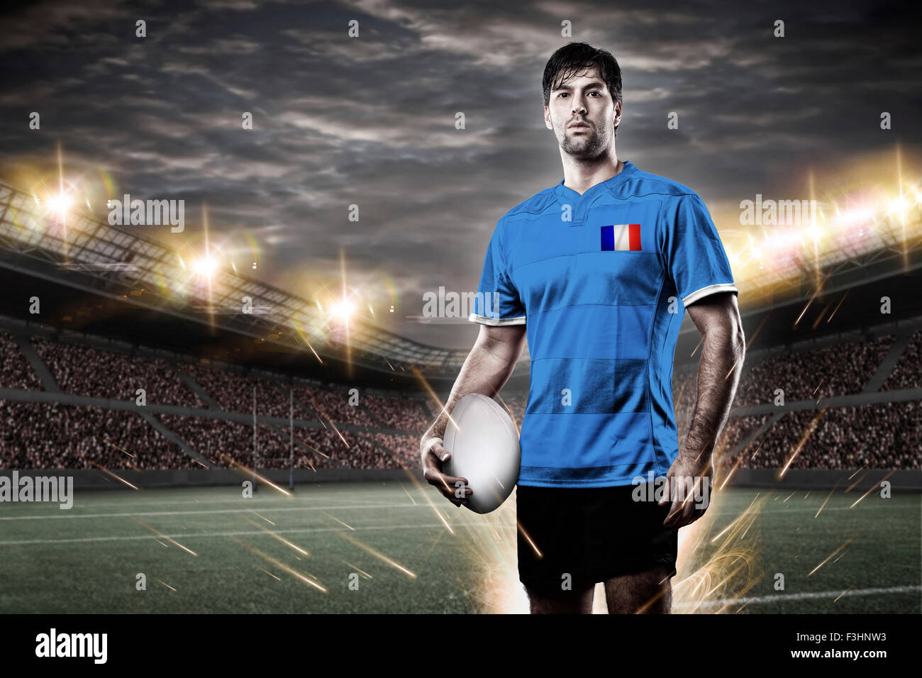 French rugby player, wearing a blue uniform in a stadium Stock Photo ...