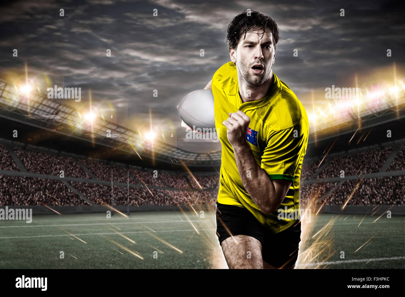 Australian rugby player, wearing a yellow uniform in a stadium Stock ...