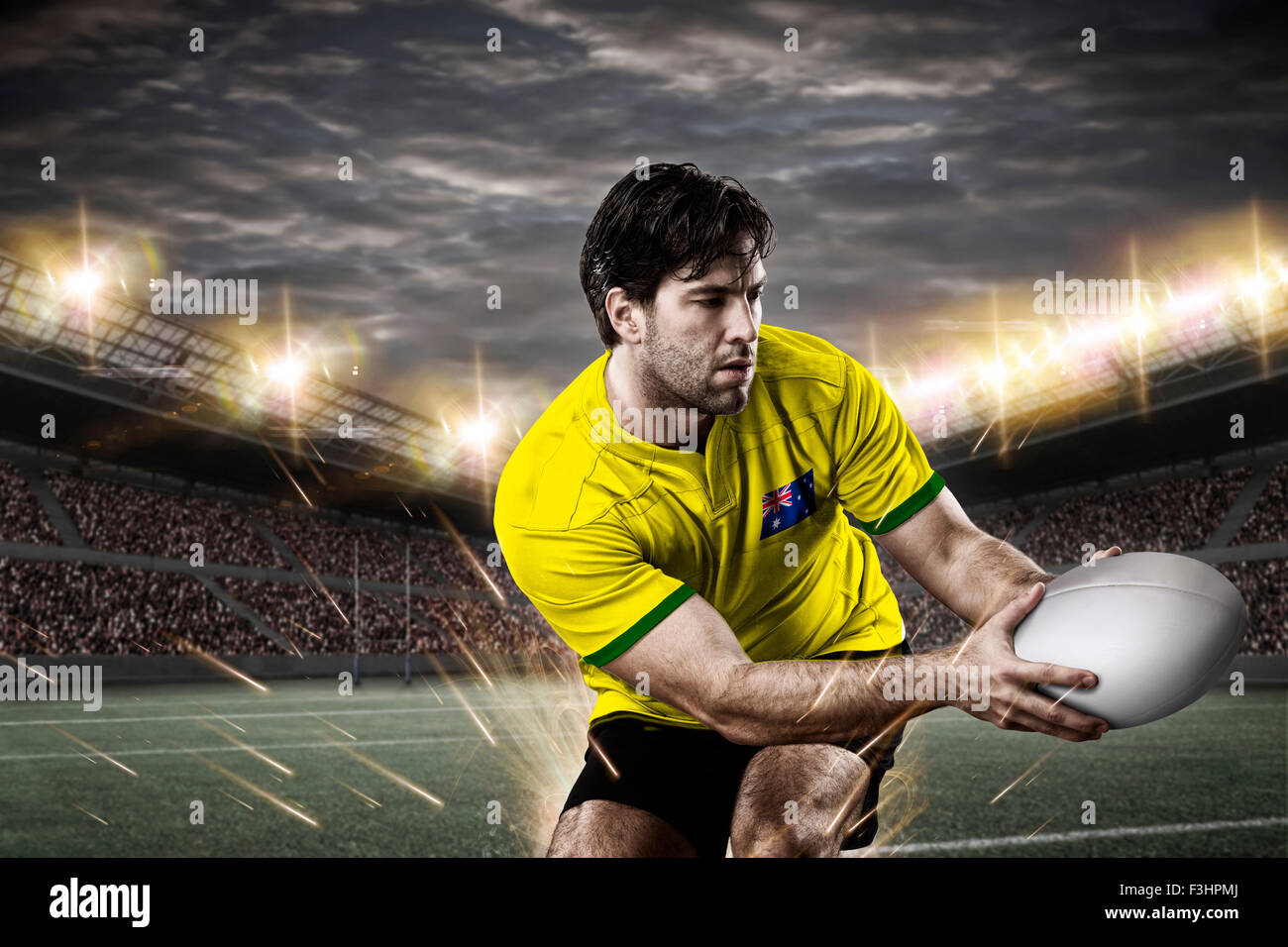 Australian rugby player, wearing a yellow uniform in a stadium Stock ...