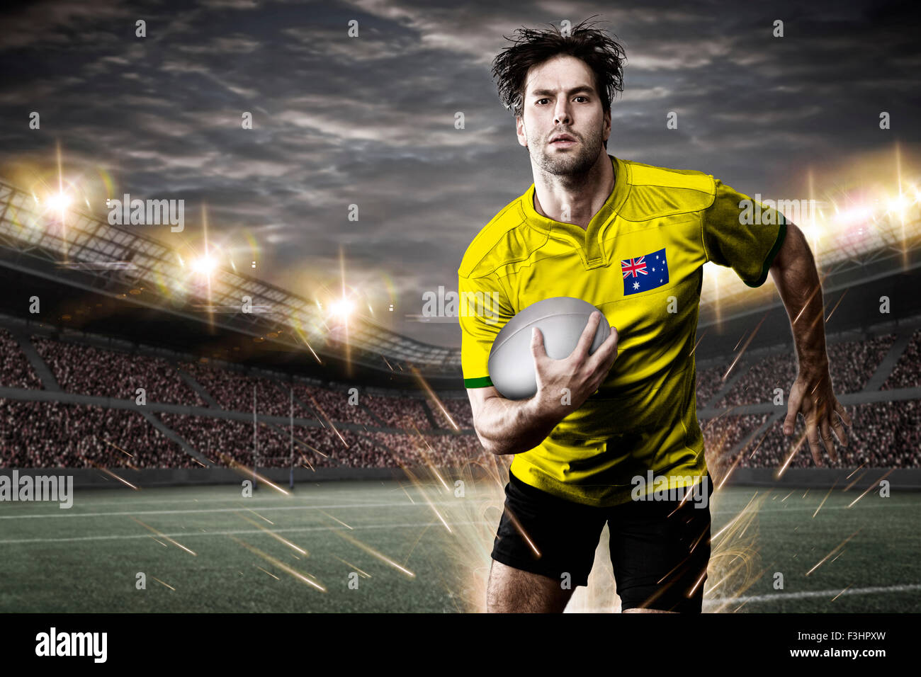 Australian rugby player, wearing a yellow uniform in a stadium Stock ...