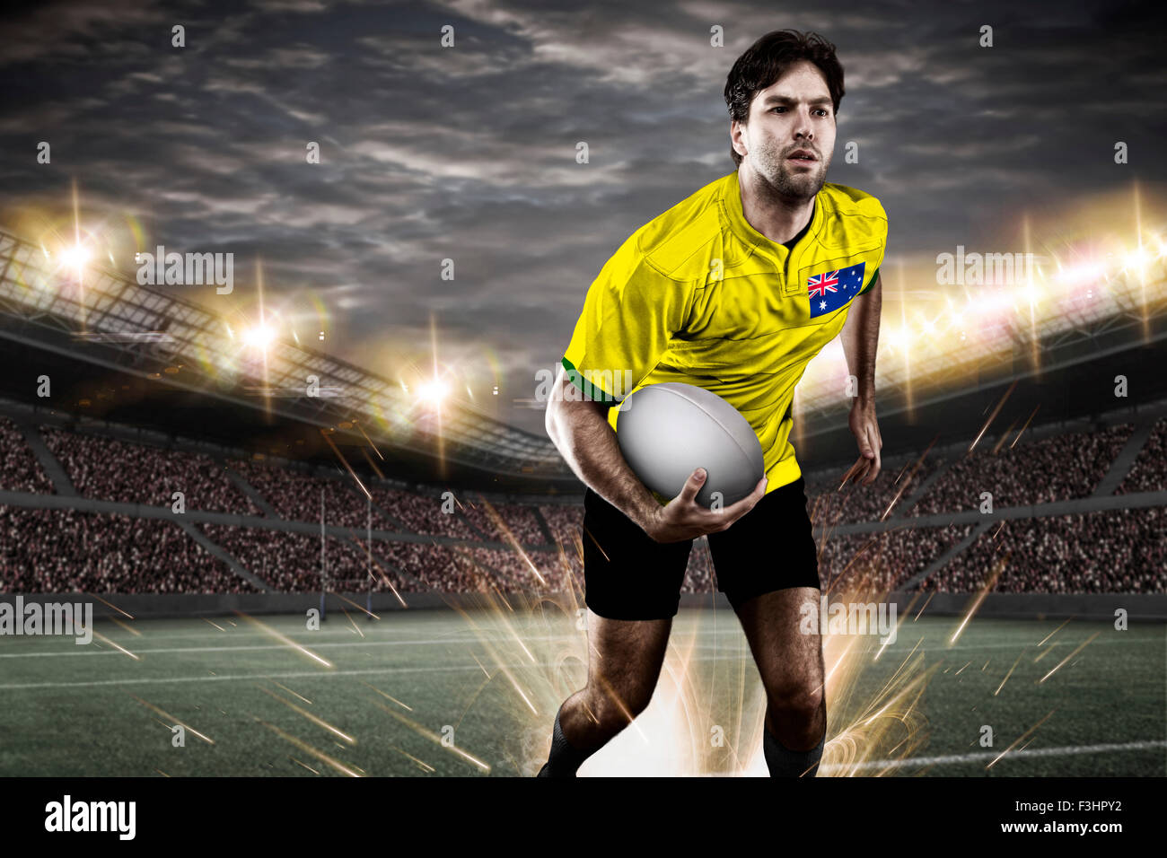 Australian rugby player, wearing a yellow uniform in a stadium Stock ...