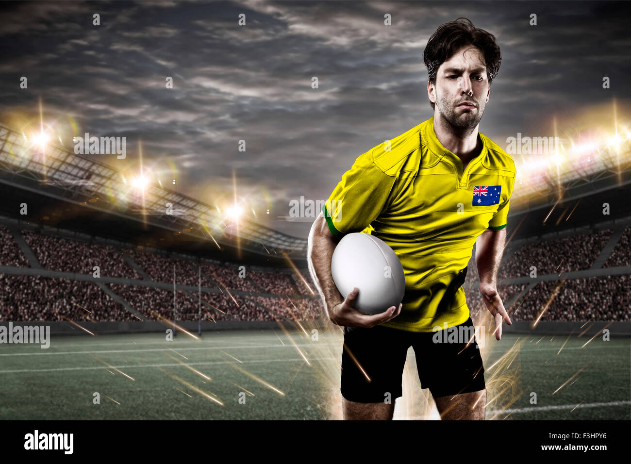 Australian rugby player, wearing a yellow uniform in a stadium Stock ...