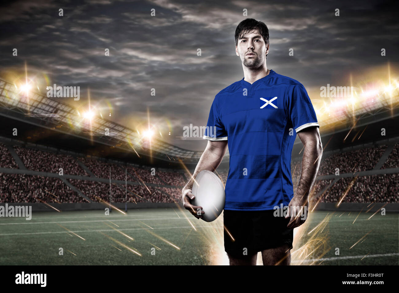 Scottish rugby player, wearing a blue uniform in a stadium Stock Photo ...