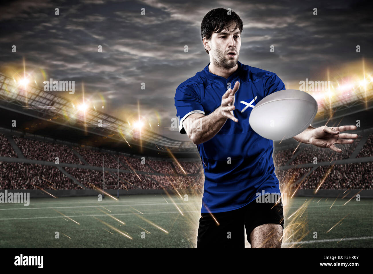 Scottish rugby player, wearing a blue uniform in a stadium Stock Photo ...
