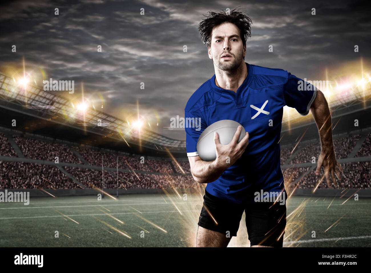 Scottish rugby player, wearing a blue uniform in a stadium Stock Photo ...