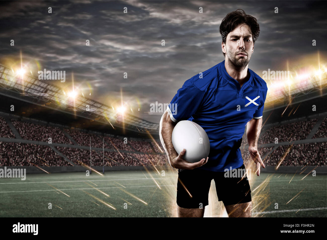 Scottish rugby player, wearing a blue uniform in a stadium Stock Photo ...