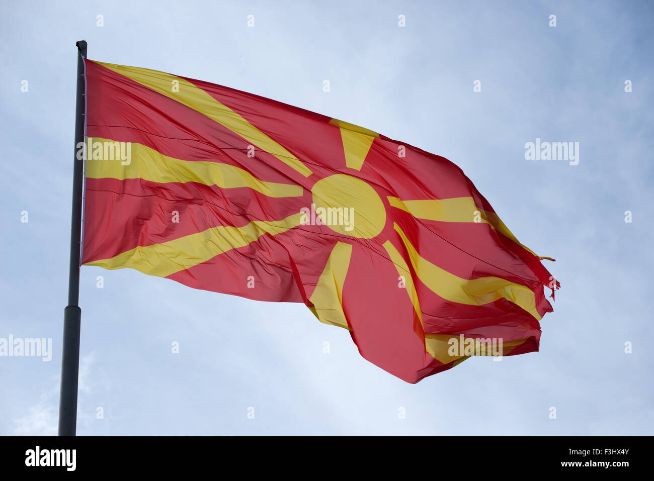 Waving flag of the Republic of Macedonia Stock Photo - Alamy