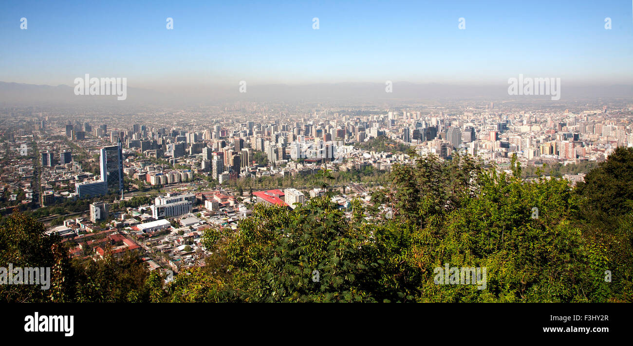 Views of Santiago de Chile from the hill of Virgin Cerro San Cristobal ...