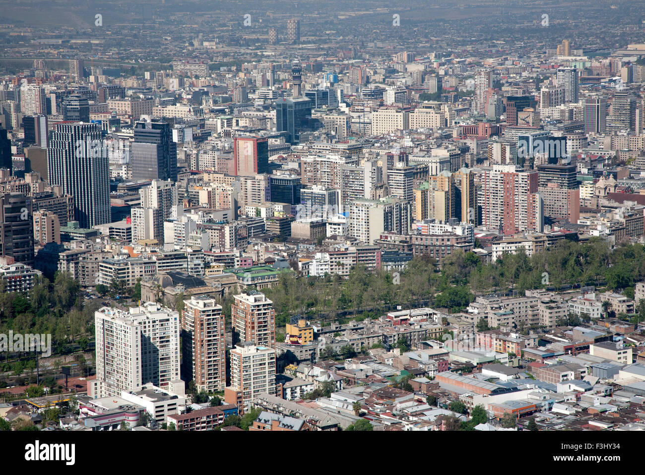 Views of Santiago de Chile from the hill of Virgin Cerro San Cristobal ...
