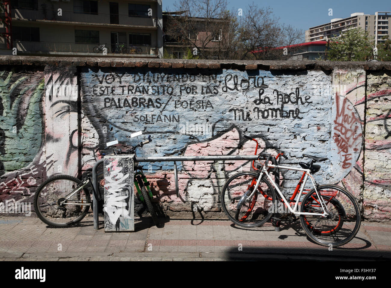 Graffiti on the wall opposite Pablo Neruda's house in Santiago de Chile ...