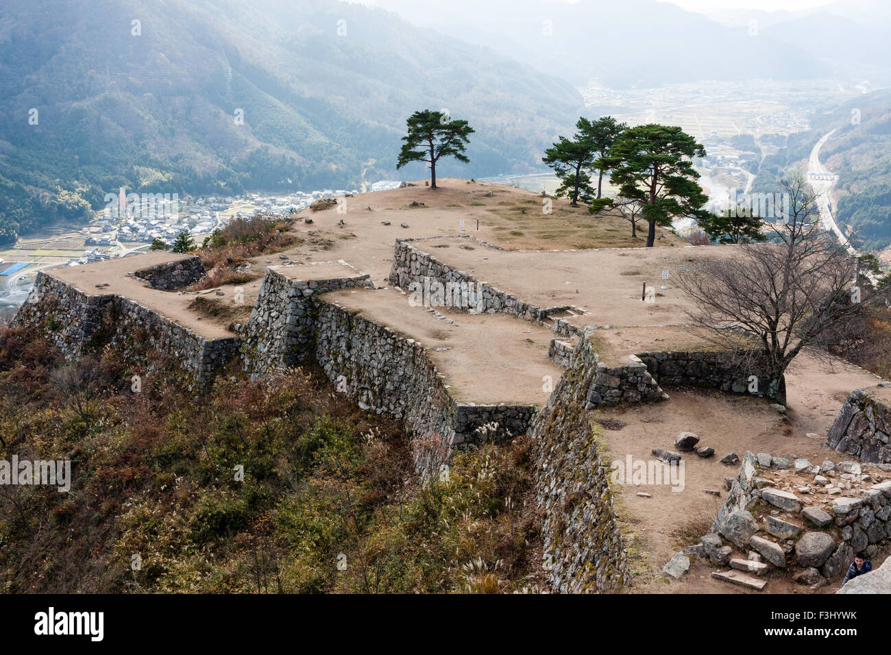 Mountain top Takeda castle in Japan. View from the ruins of the keep ...