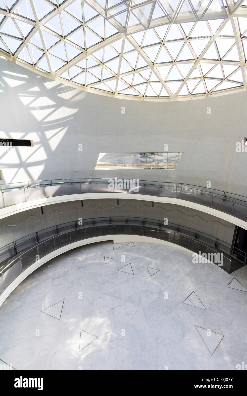 Nagasaki, the entrance atrium with a long spiral staircase sloping down ...