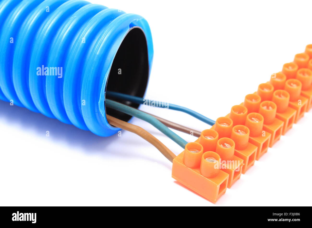 Corrugated plastic pipe and electrical cable with connection cube ...